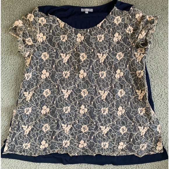 NICOLA | Tops | Nicola Brand Top Blue With Lace Overlay Front Sz L Bust ...